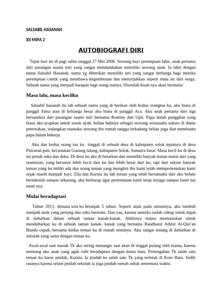 Autobiografi Salsabil Hasanah | PDF