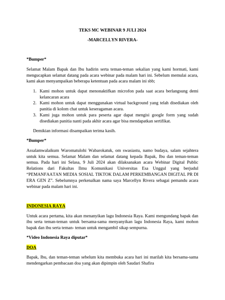 Teks Mc Webinar Digital Pr | PDF