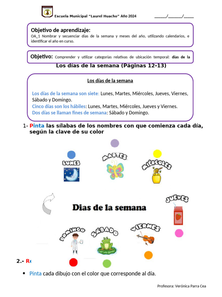 Hist 1 - Guía 3 - Los Días de La Semana | PDF