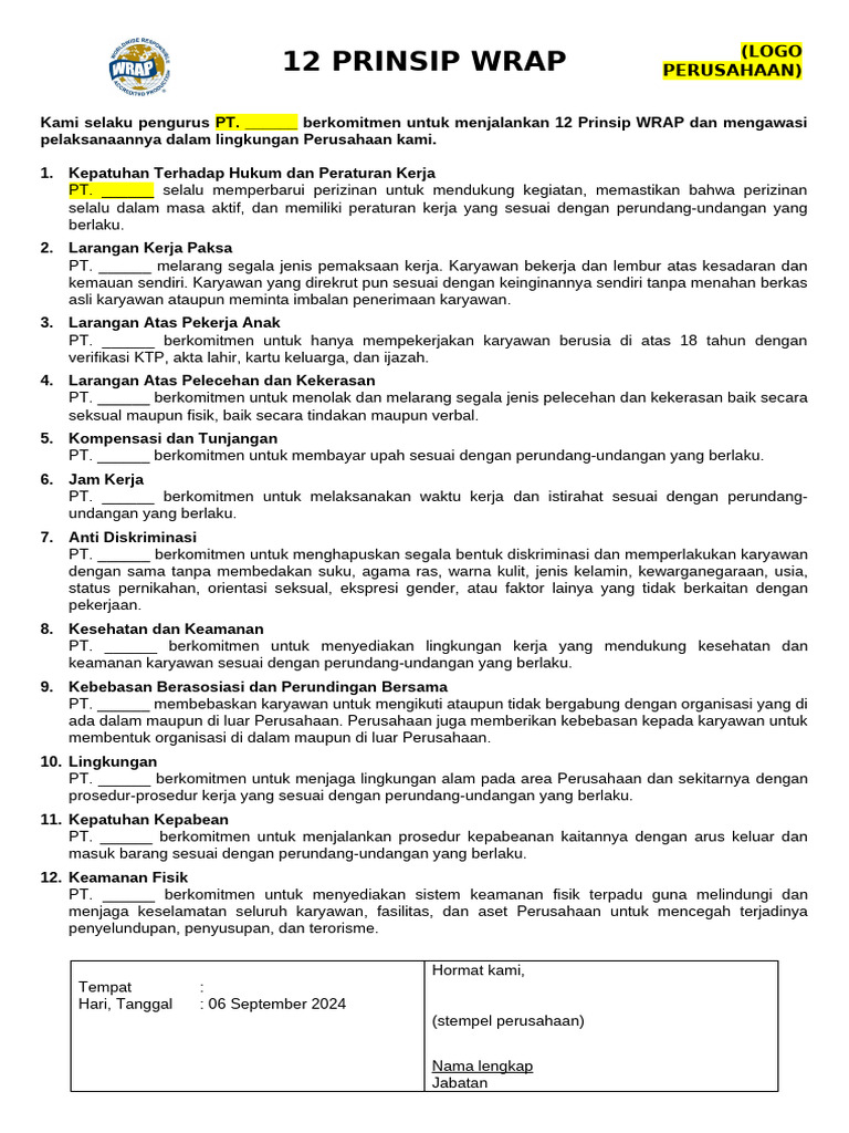 12 Prinsip WRAP - Supplier | PDF