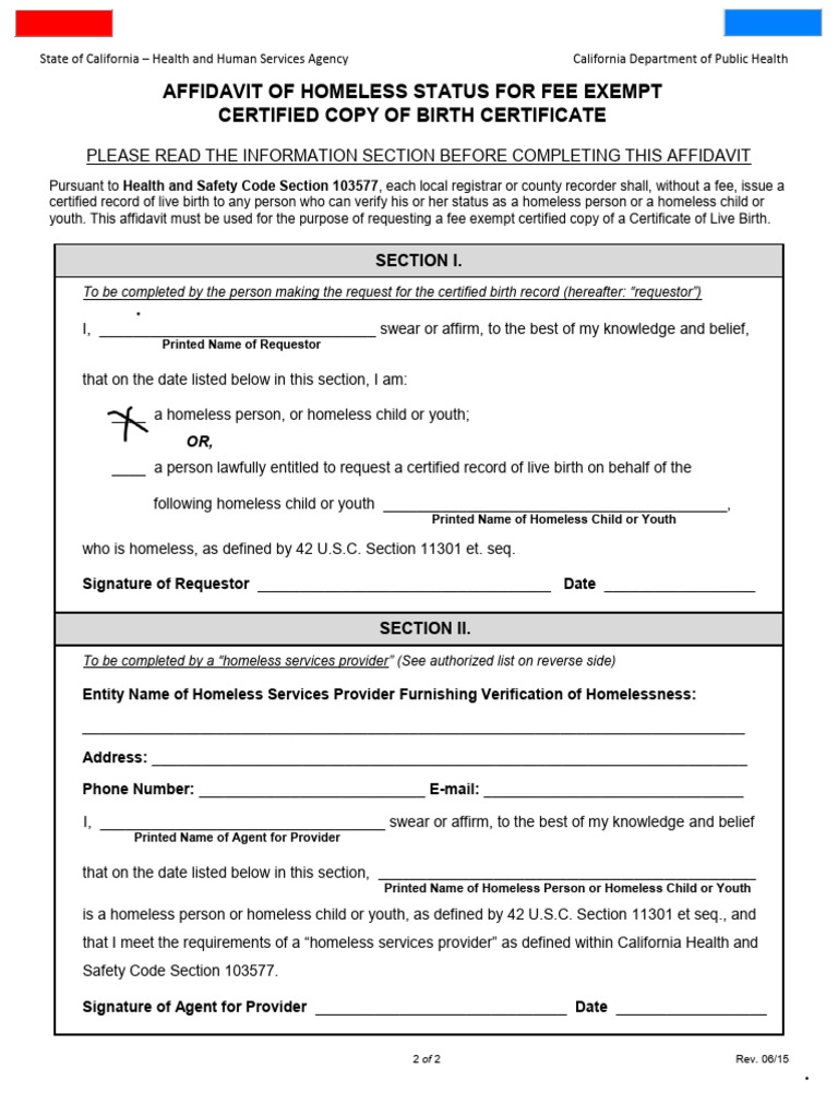 Affidavit Homeless Status | PDF