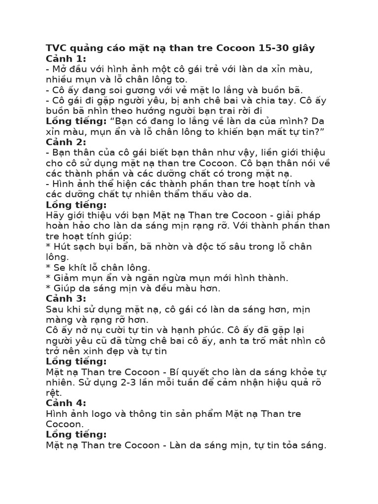 TVC quảng cáo mặt nạ than tre Cocoon | PDF