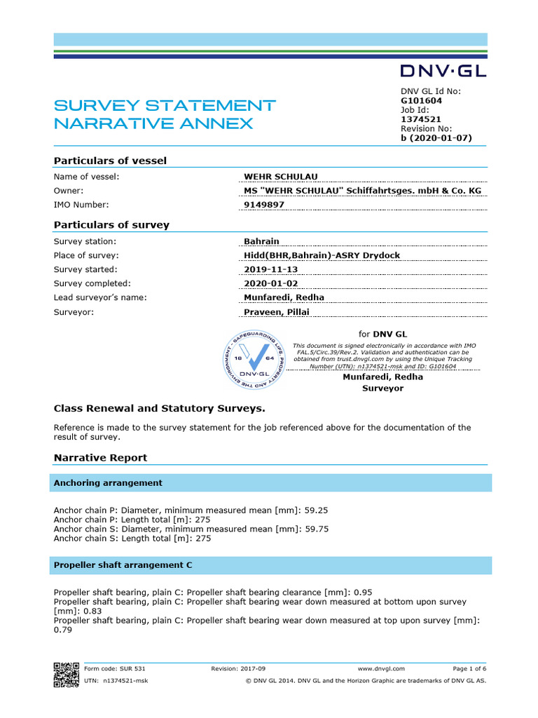 G101604 - Survey Statement - Narrative Annex - Class Renewal and ...