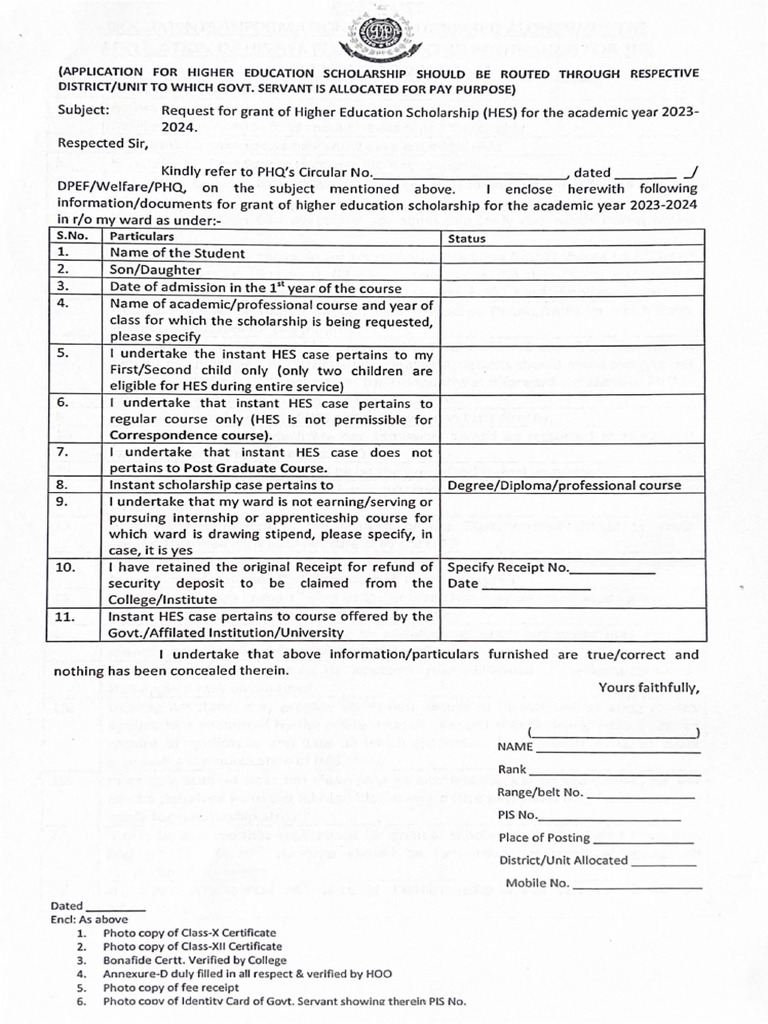 Higher Education Form 2023-2024 | PDF