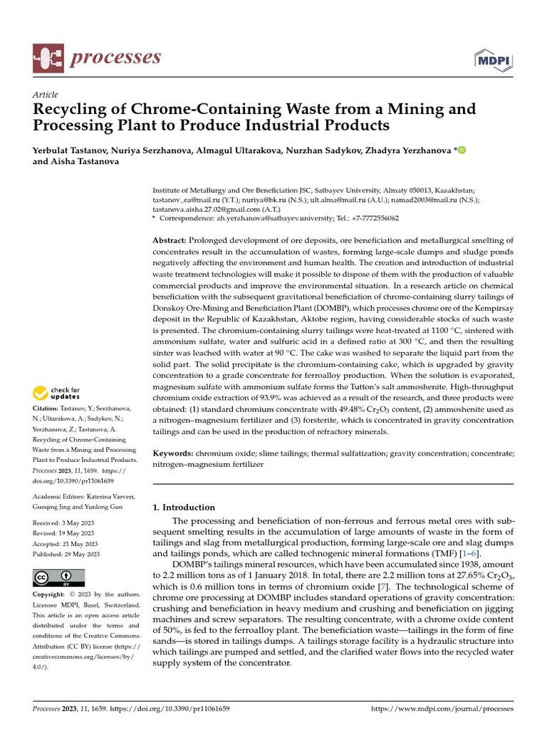 Recycling of Chrome-Containing Waste From A Mining | PDF