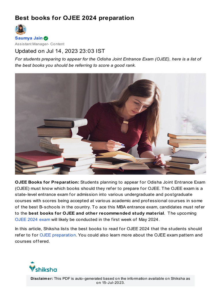 Best Books For OJEE 2024 Preparation: Updated On Jul 14, 2023 23:03 IST ...
