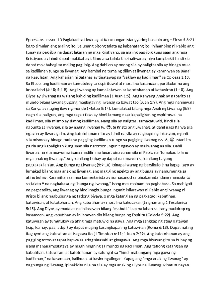 Ephesians Lesson 10 Paglakad Sa Liwanag at Karunungan Mangyaring ...