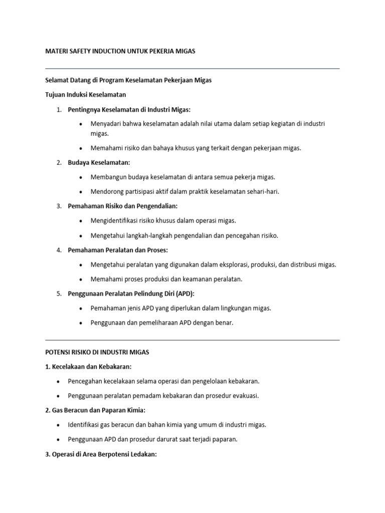 Contoh Materi Safety Induction | PDF