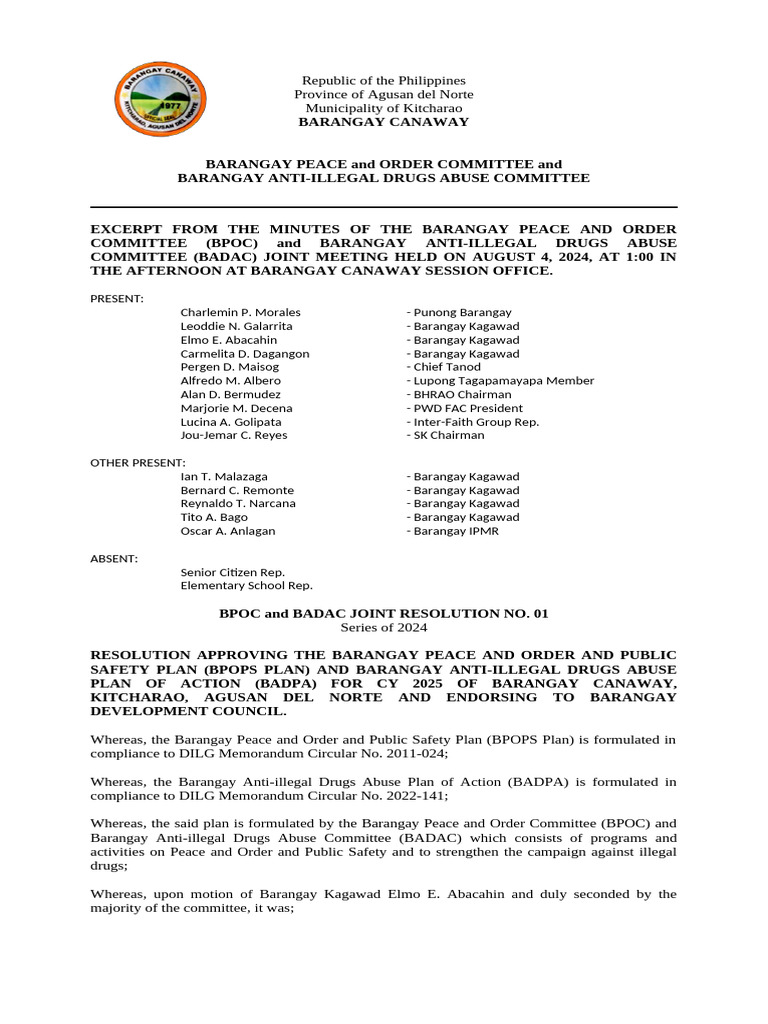 Bpoc Badac Joint Resolution 01 | PDF | Wellness