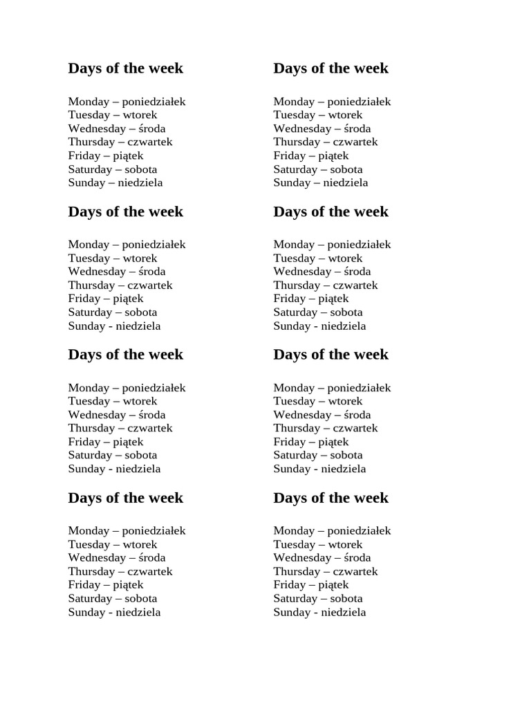 Days of The Week | PDF