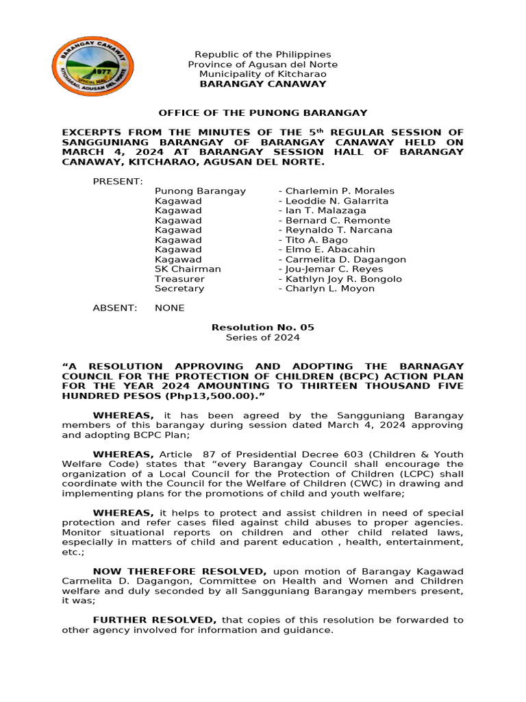 Resolution05 BCPC Plan | PDF