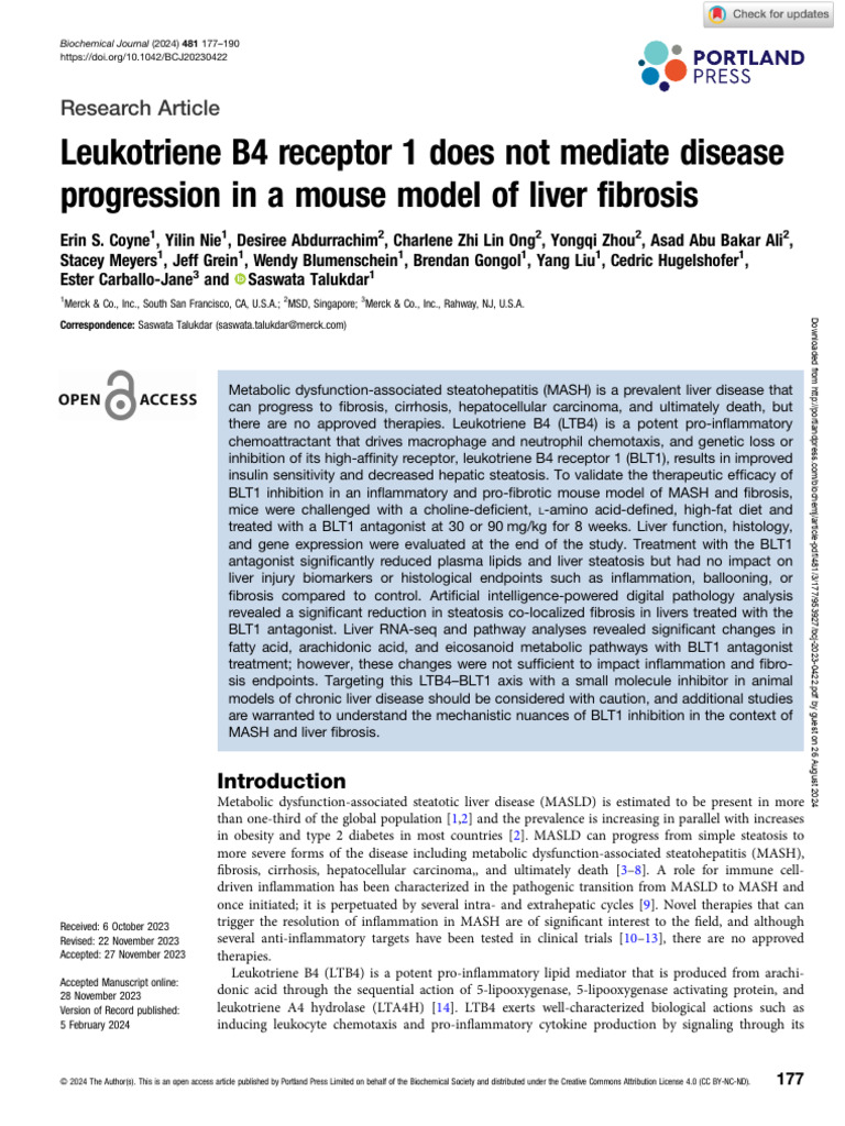 Leukotriene B4 Receptor 1 Dose Not Mediate Disease Progression in A ...