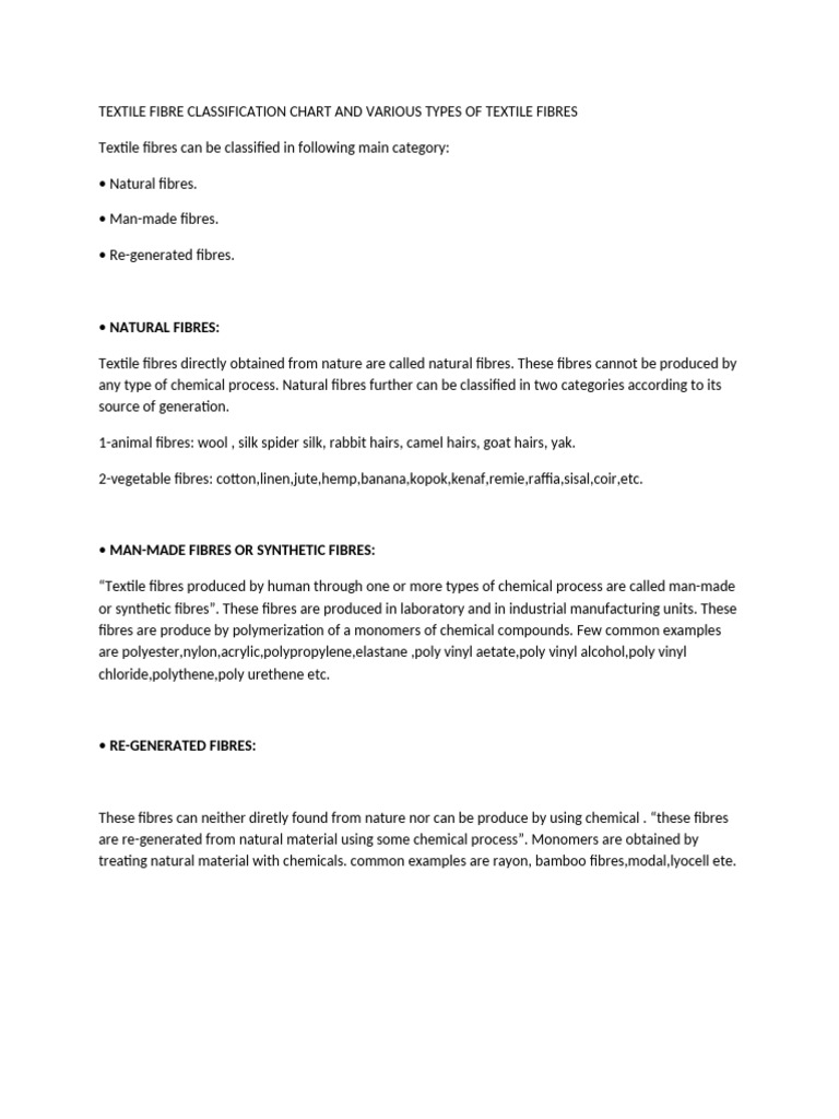 Classification of Textiles Fibres | PDF