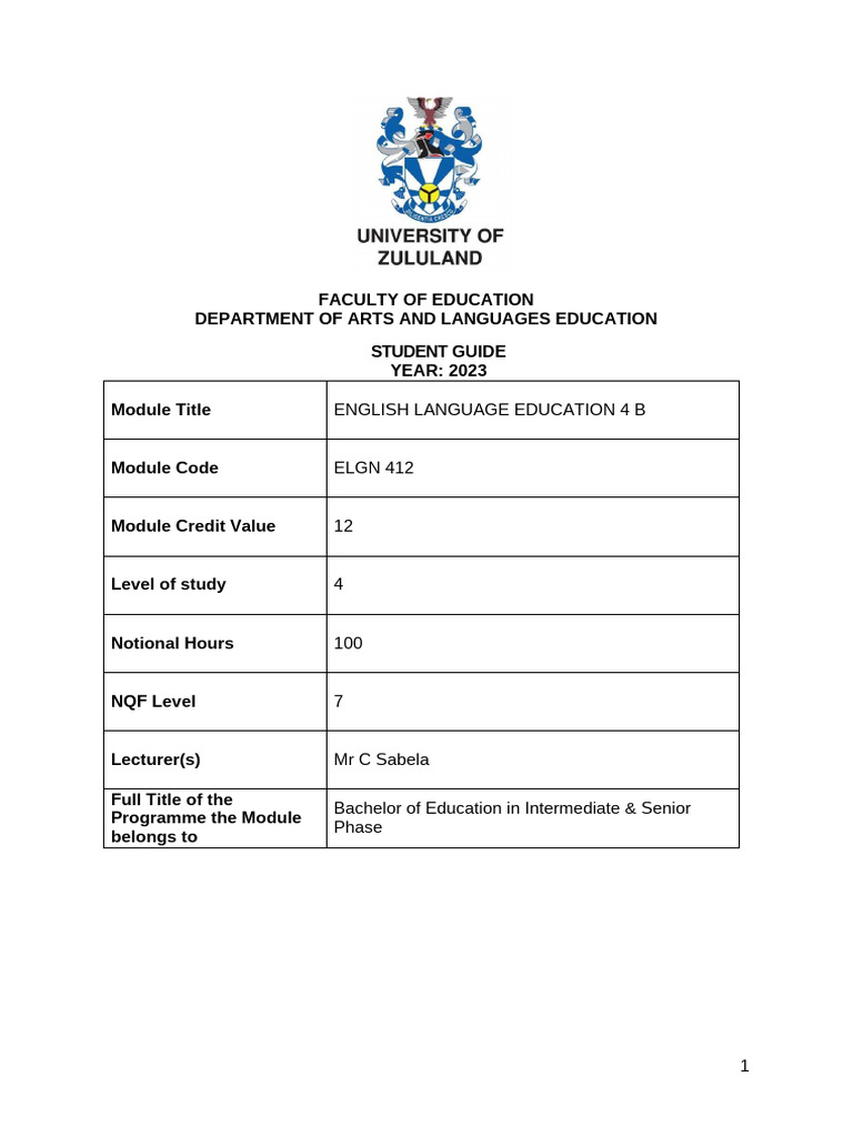 ELGN412 Module Outline 2023 | PDF | Linguistics | Foreign Language Studies