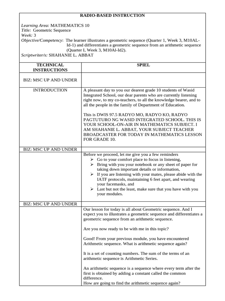 RADIO-based instruction script | PDF