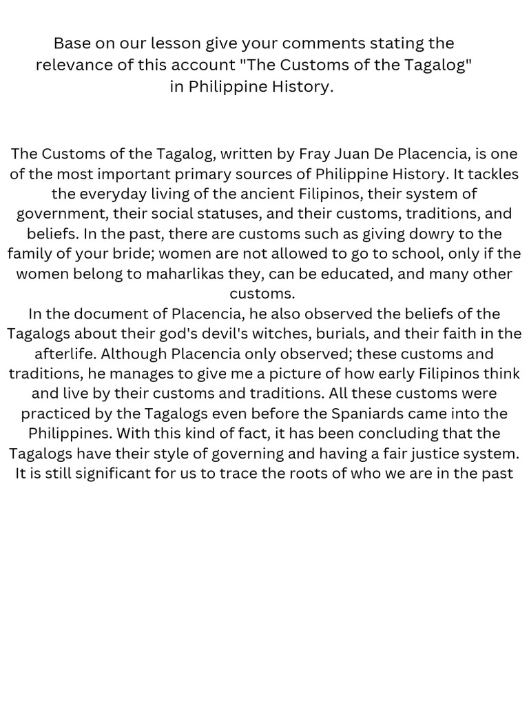 The Customs of The Tagalog - 20240923 - 163531 - 0000 | PDF | Social ...