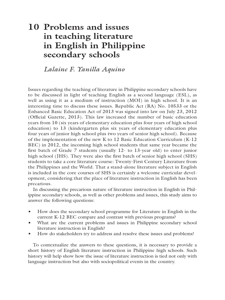 Problems and Issues in Teaching Philippine Literature | PDF