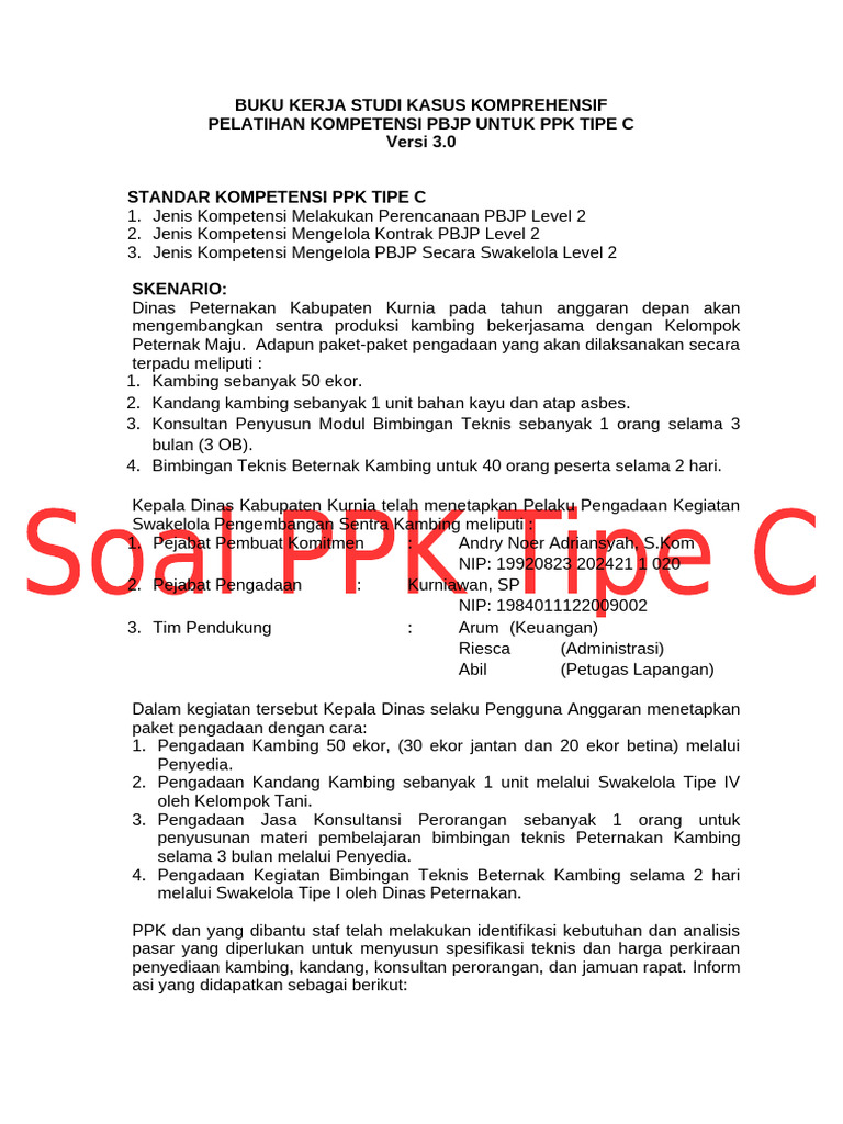 Buku Kerja Pelatihan PPK Tipe C versi 3.0 | PDF