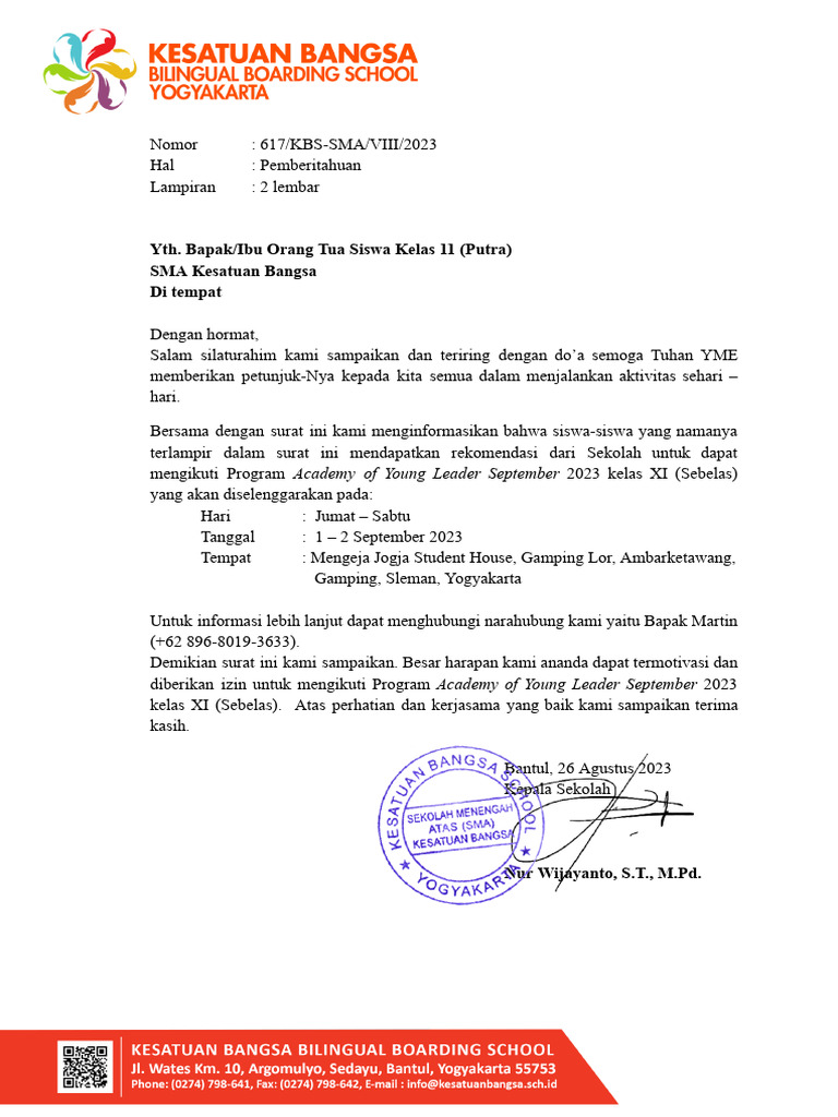 Surat Pemberitahuan AYL September (Revisi) | PDF