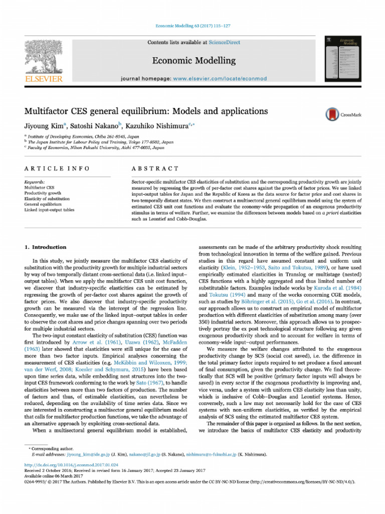 Multifactor CES General Equilibrium - Models and Applications - Elsevier Enhanced Reader | PDF