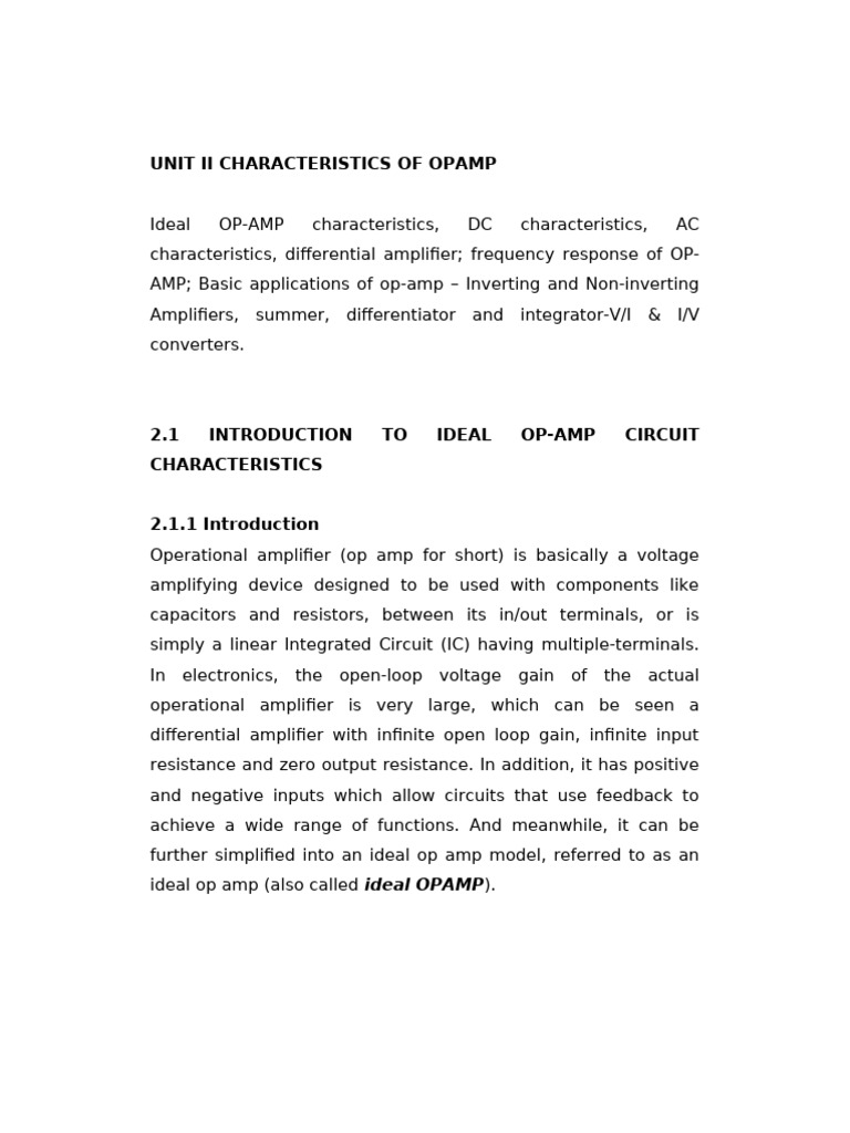 Characteristics of Ideal Op-Amps | PDF | Operational Amplifier ...
