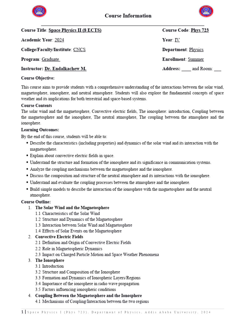 Space_Physics_II_Course_Outline | PDF