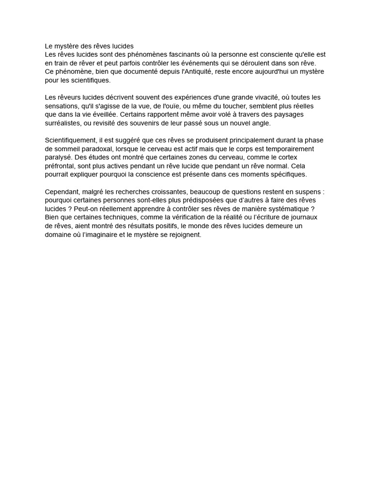 Ai Qu'est-Ce Que Quoi Mystère Rêves Lucides | PDF