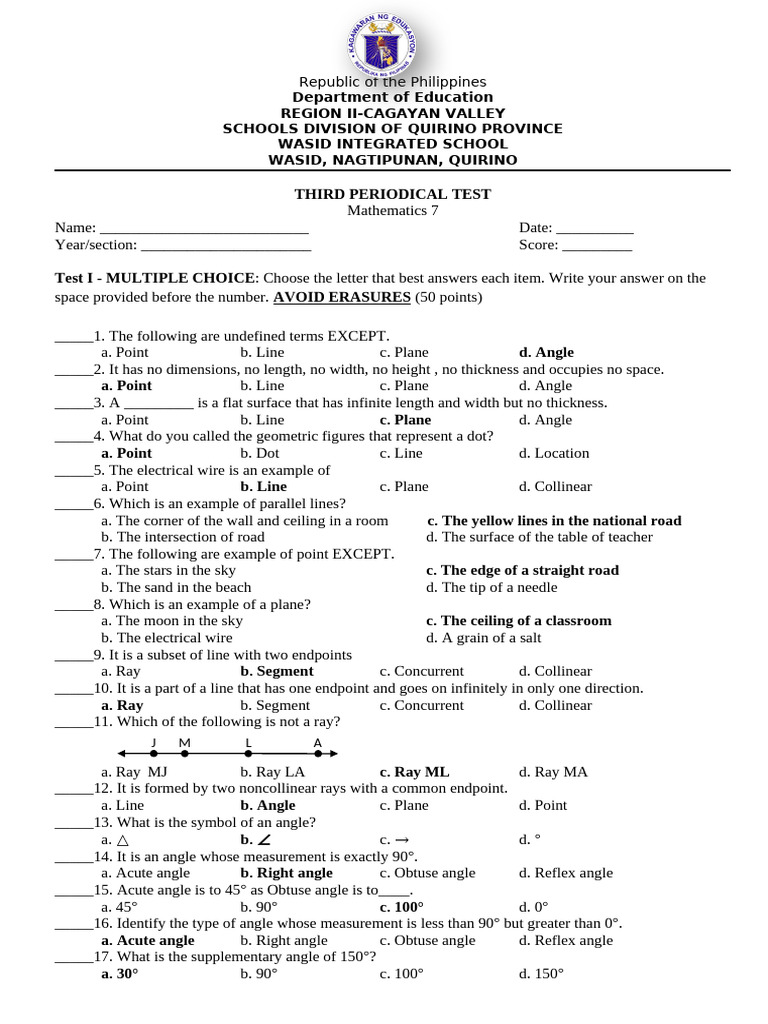 3RD QUARTER EXAM Math-7 - 2 | PDF