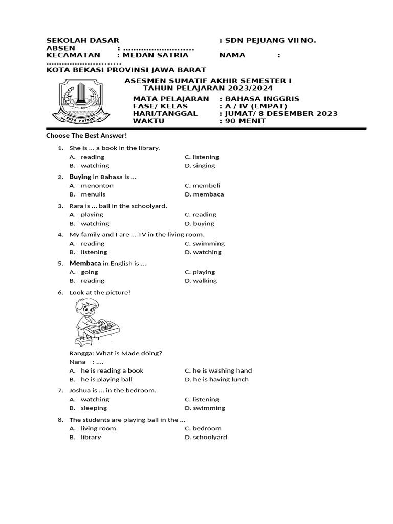 Soal ASAS B. Inggris - Kls 4 - s1 | PDF