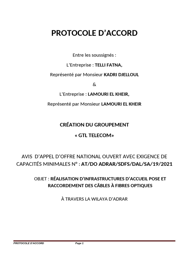Accord de Groupement GTL Telecom | PDF