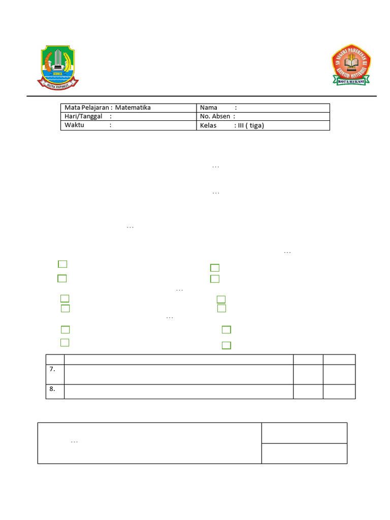 Soal STS Matematika _ Kelas III | PDF