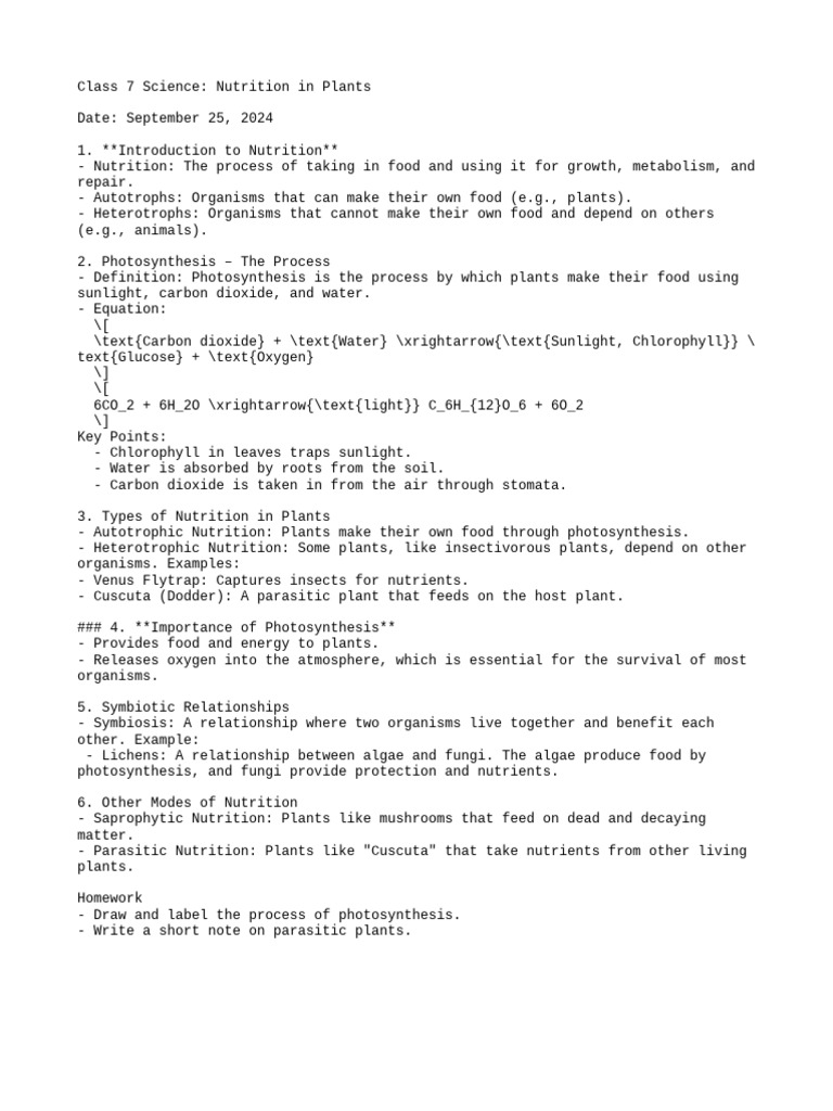 Class 7 Science Nutrition in Plants | PDF