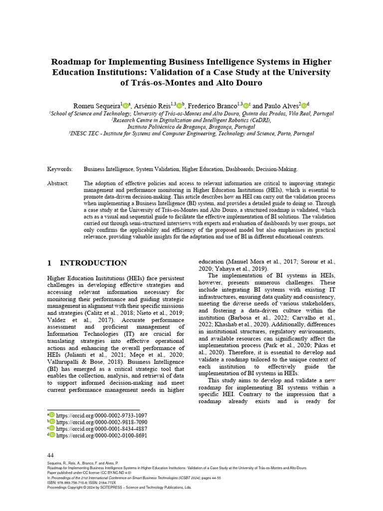 2024 Roadmap for Implementing BI Systems in HEIs - Validation of A Case Study | PDF