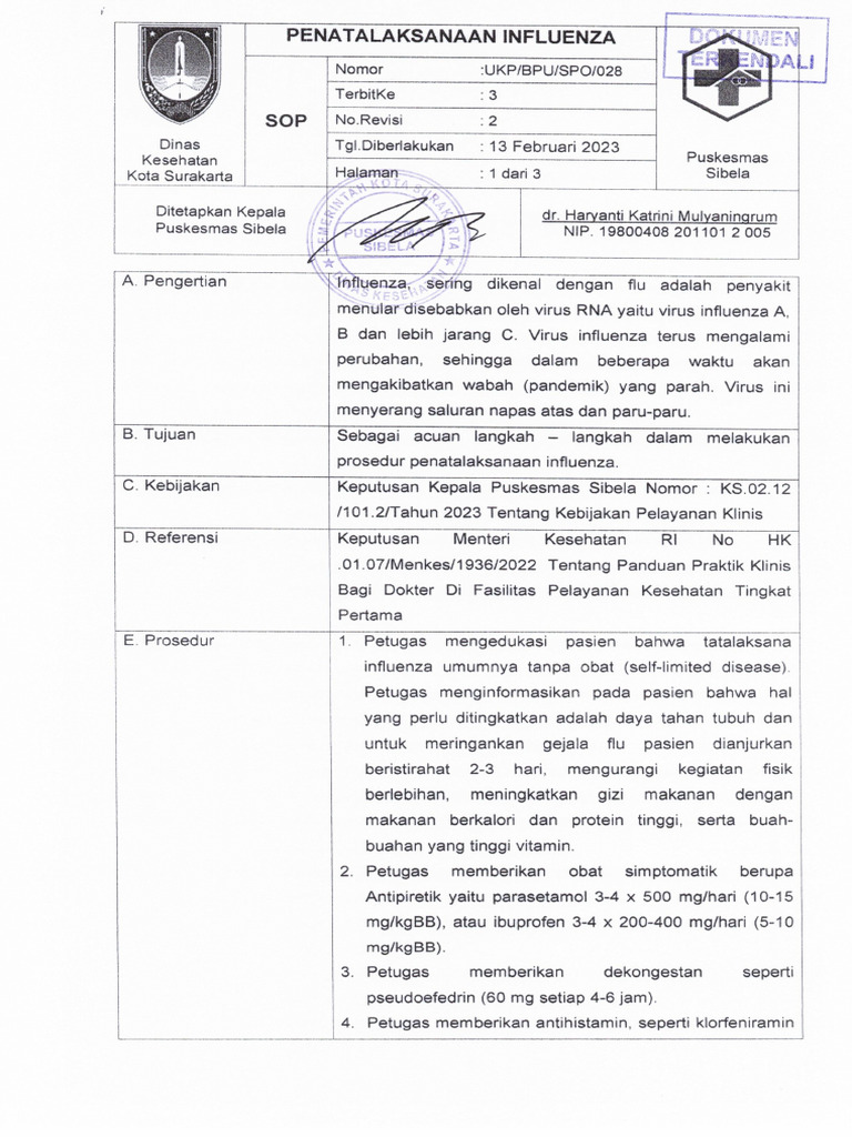 Sop Penatalaksanaan Influenza | PDF