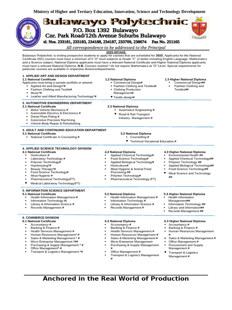 2025 ADVERT BULAWAYO POLYTECHNIC - Final | PDF