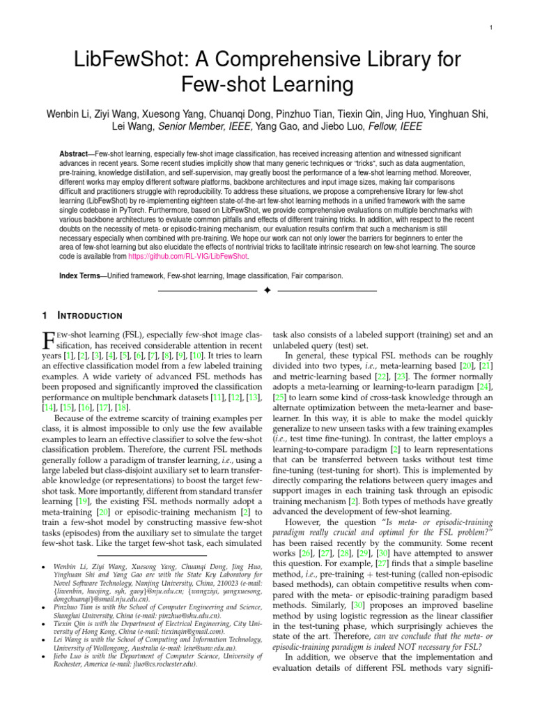 Li 等。 - 2022 - LibFewShot a Comprehensive Library for Few-shot L | PDF