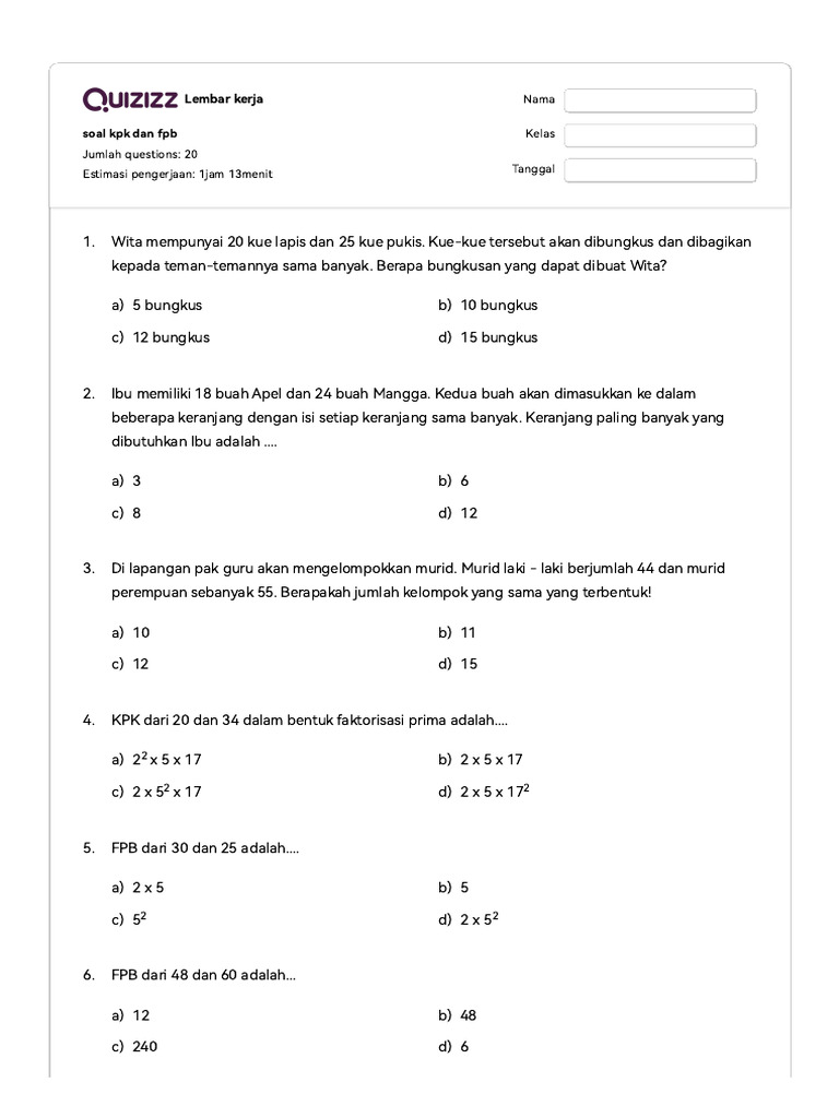 soal kpk dan fpb | PDF