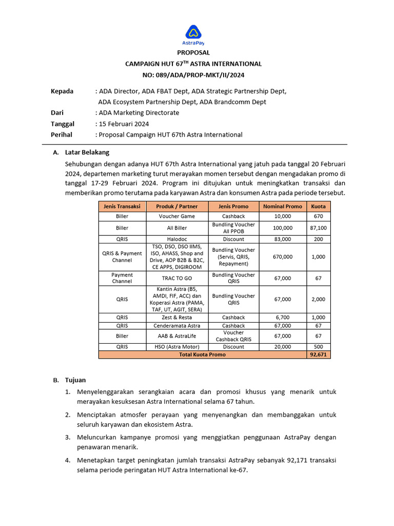 Revisi - Proposal Campaign HUT 67th Astra International | PDF