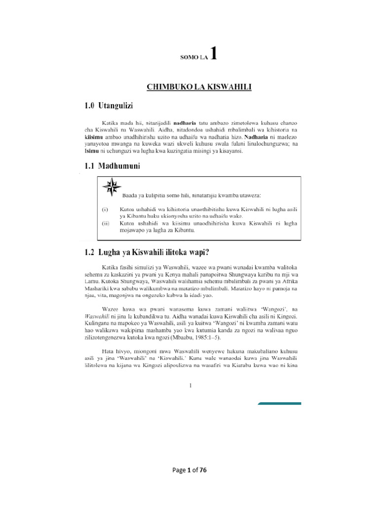 Cinthia Kiswahili Notes | PDF