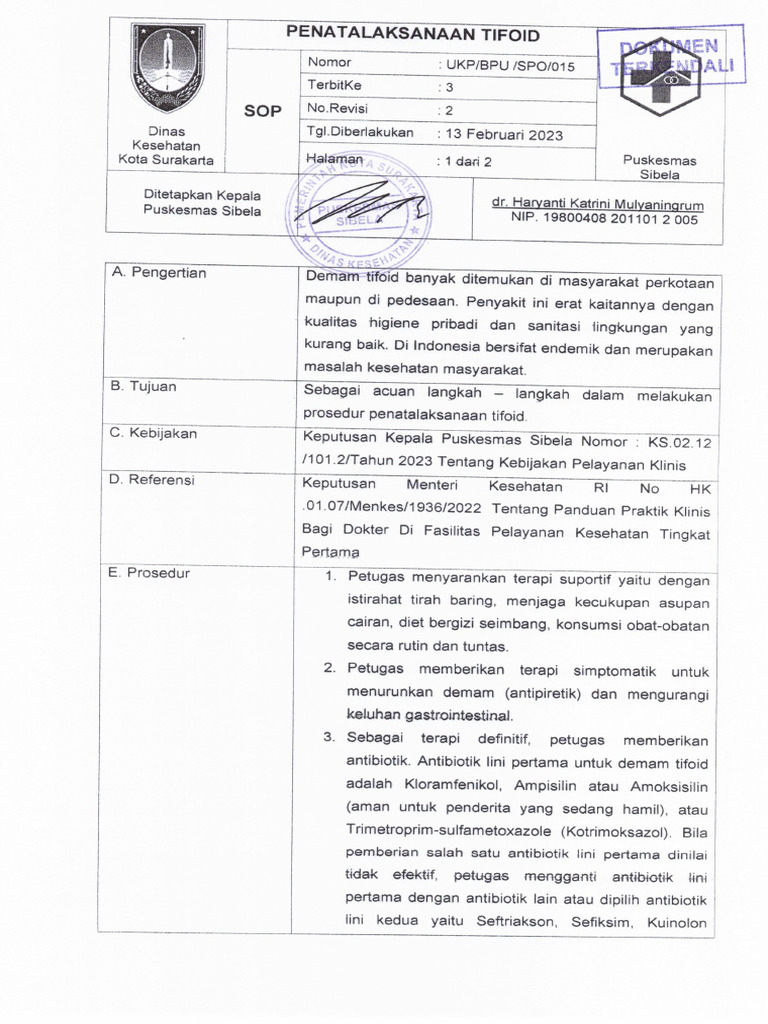 Sop Penatalaksanaan Tifoid | PDF