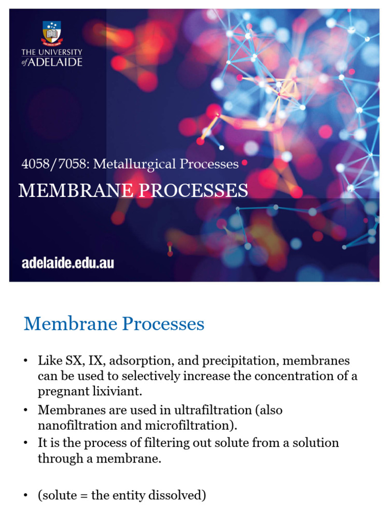 CHEMENG 4058 - 7058 Topic #4.4 - Membrane Processes + Solution | PDF