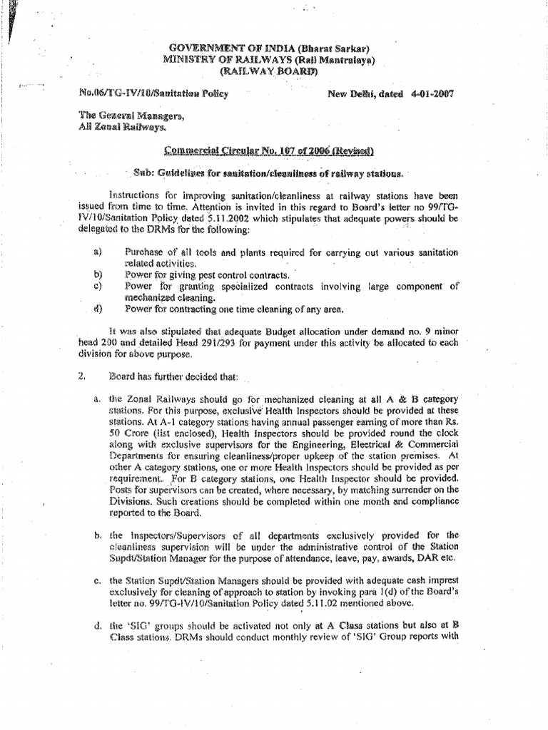Guidelines For Sanitation Cleanliness of Railway Stations | PDF