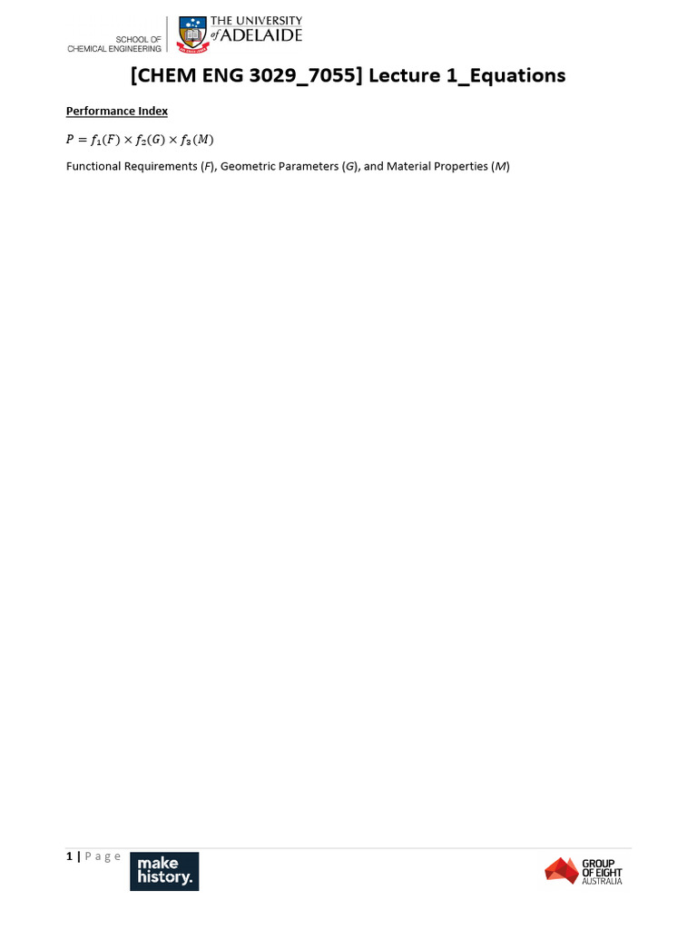 (CHEM ENG 3029 - 7055) Lecture 1 - Equations (2024) | PDF