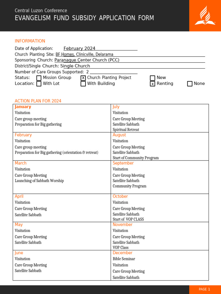 PCC Church Planting Budget Request | PDF | Protestantism | Protestant ...
