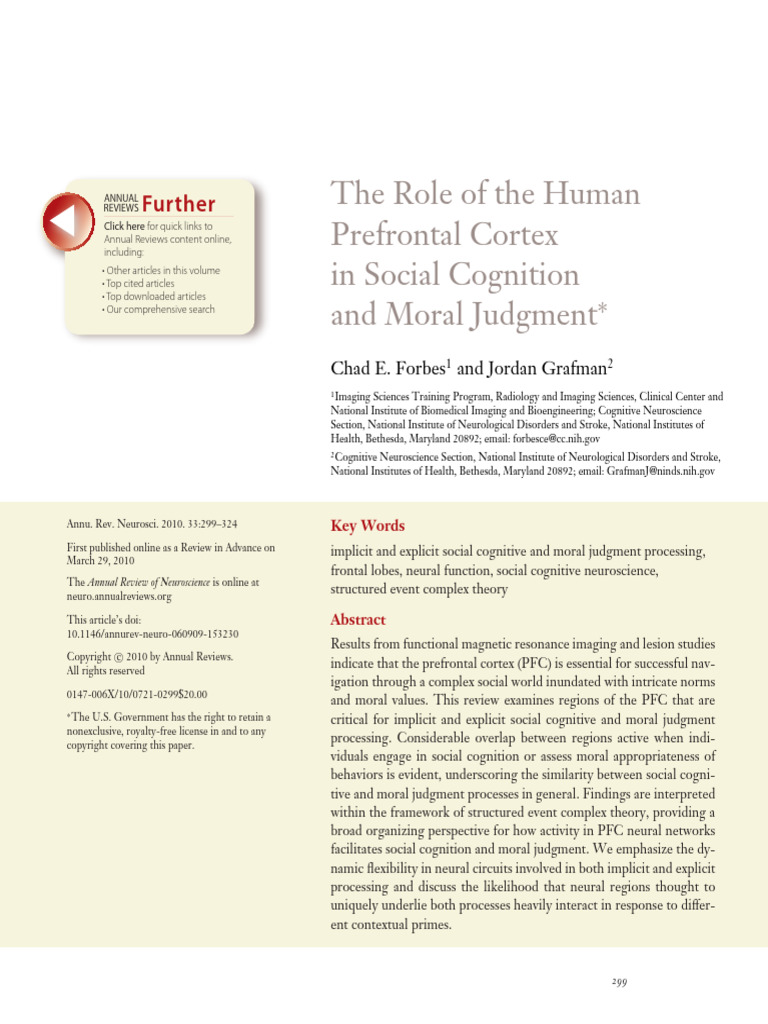 The Role of The Human Prefrontal Cortex in Social Cognition and Moral ...