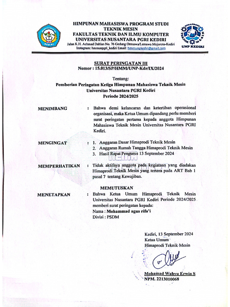 Surat SP Mohammad Agus Rifai | PDF