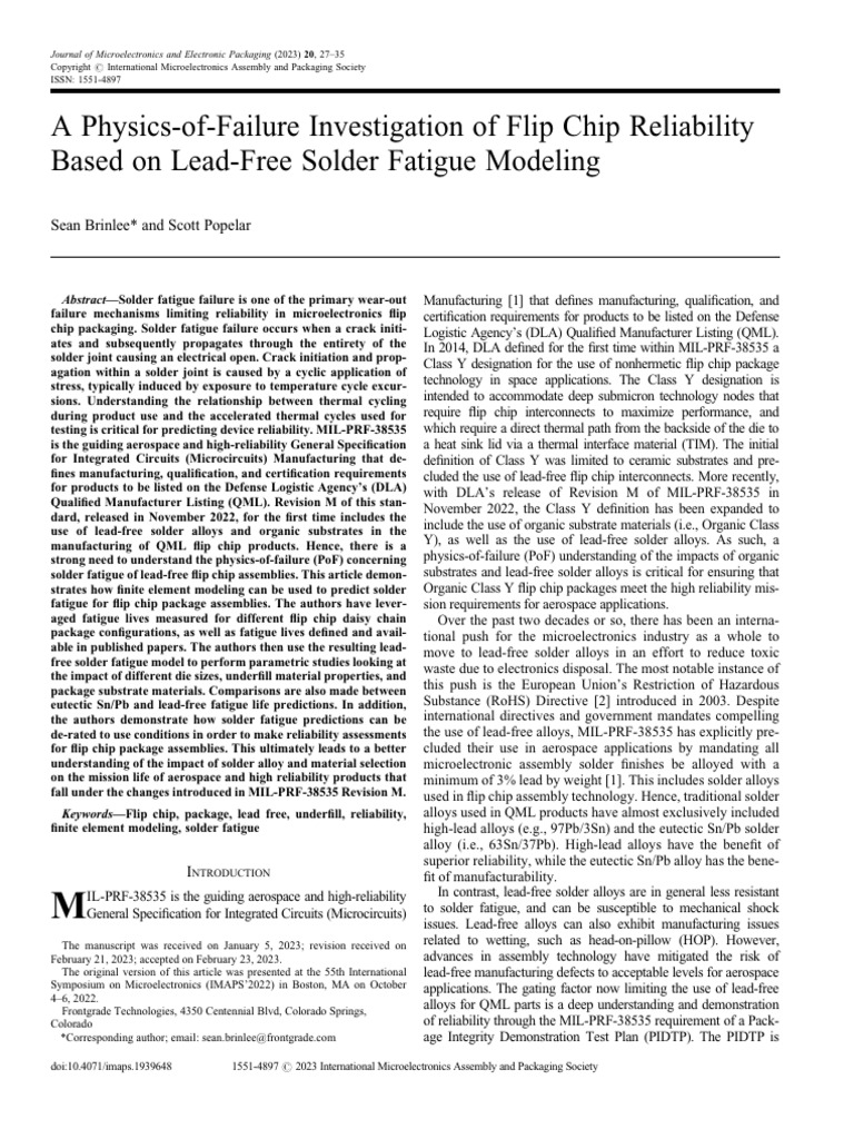 A Physics of Failure Investigation of Flip Chip Reliability Based On ...