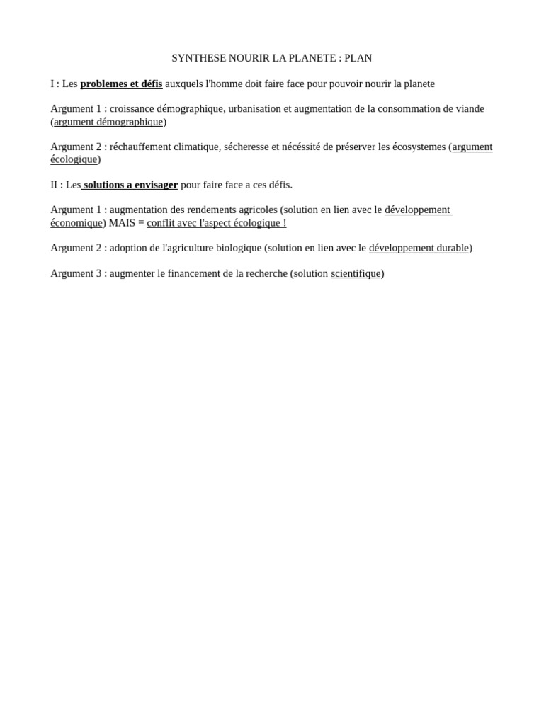Synthese Nourir La Planete PLAN | PDF