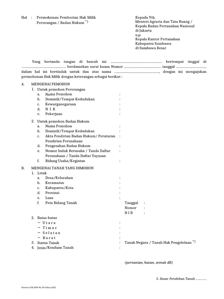 Permohonan Hak Milik 402 | PDF
