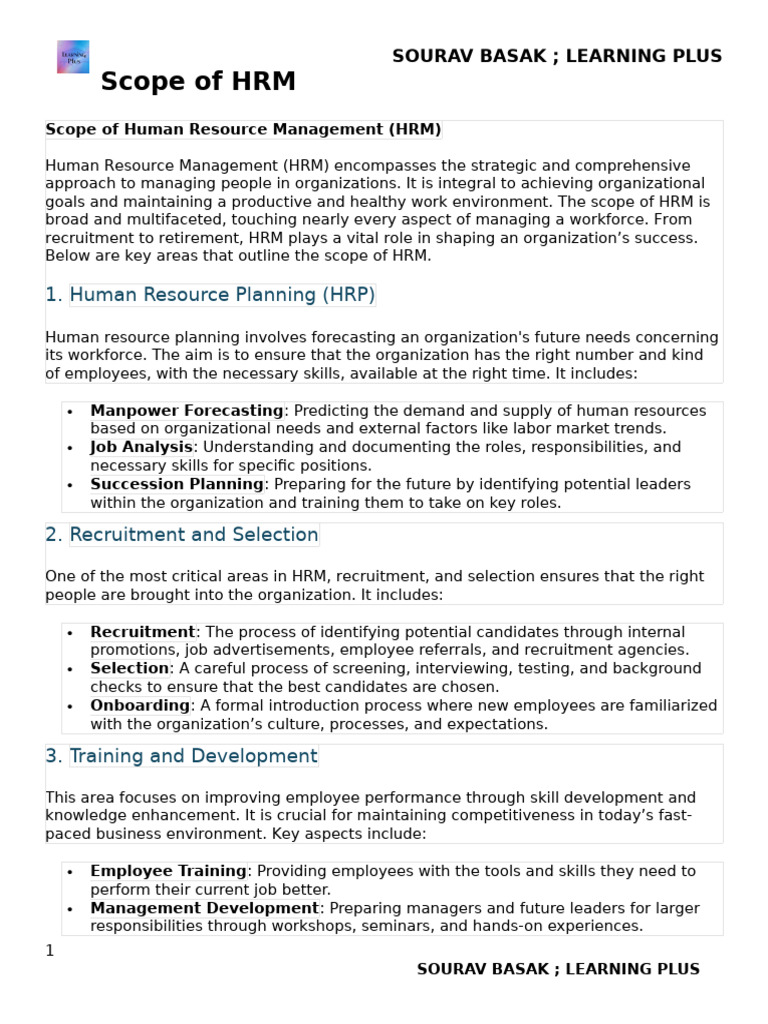 Scope and Importance of HRM | PDF | Human Resource Management | Career ...
